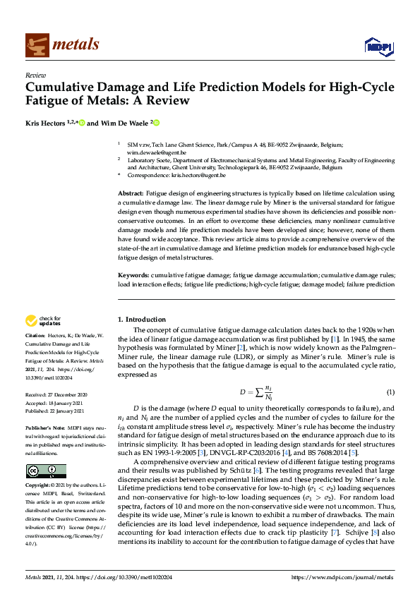 (PDF) Cumulative Damage and Life Prediction Models for High-Cycle ...