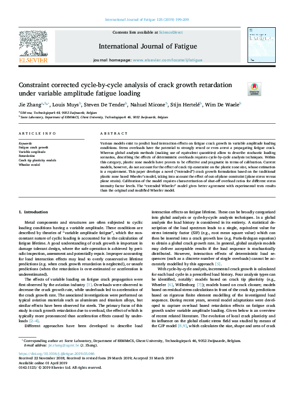 (PDF) Constraint corrected cycle-by-cycle analysis of crack growth retardation under variable ...