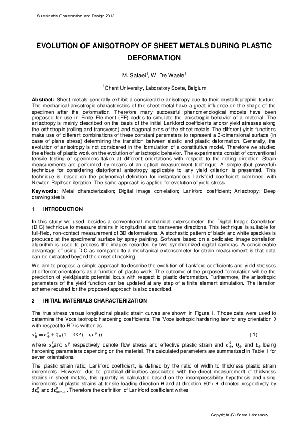 (PDF) Evolution of anisotropy of sheet metals during plastic deformation