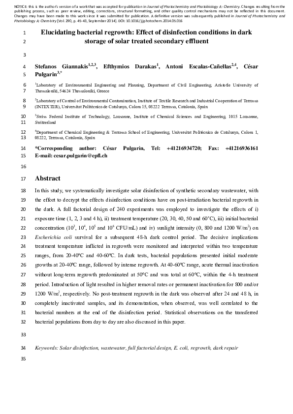 (PDF) Elucidating bacterial regrowth: Effect of disinfection conditions ... (PDF) Elucidating bacterial regrowth: Effect of disinfection conditions ...