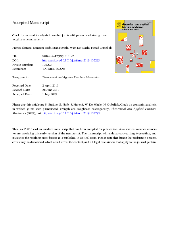 Pdf Crack Tip Constraint Analysis In Welded Joints With Pronounced Strength And Toughness