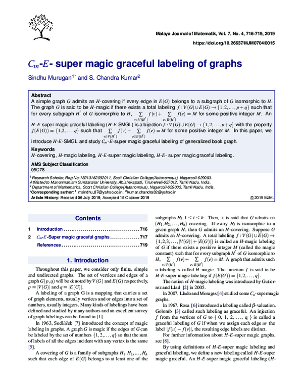 (PDF) $C_{m}$-$E$- super magic graceful labeling of graphs