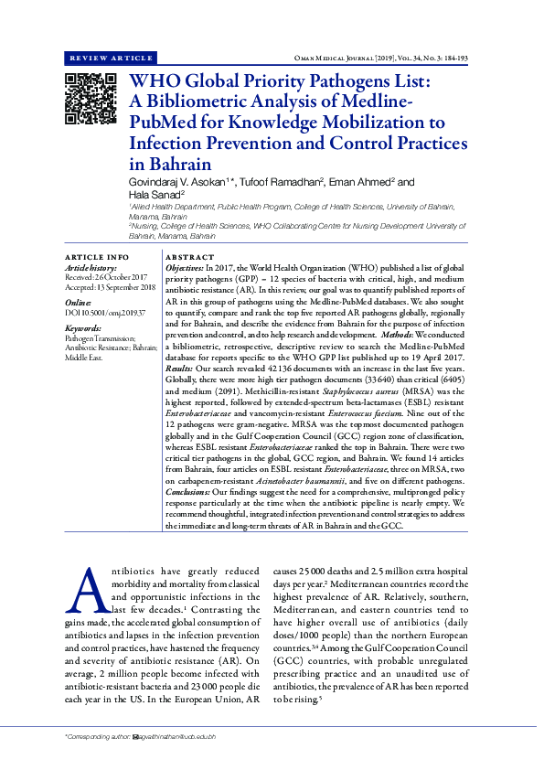(PDF) WHO Global Priority Pathogens List: A Bibliometric Analysis of ...