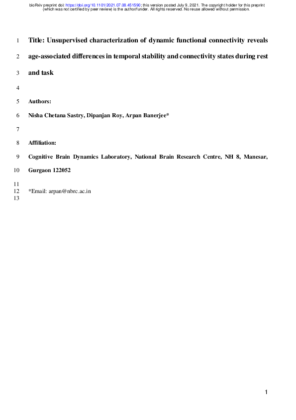 (PDF) Unsupervised characterization of dynamic functional connectivity reveals age-associated ...