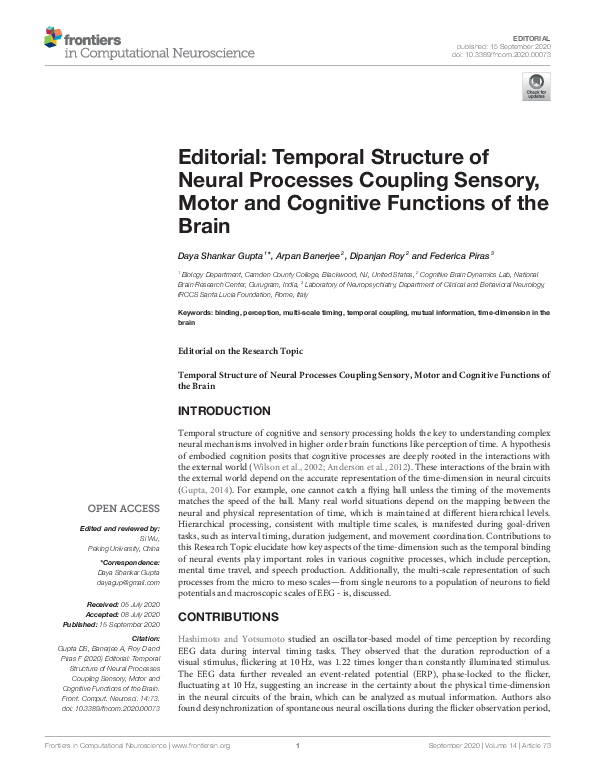 (PDF) Editorial: Temporal Structure of Neural Processes Coupling Sensory, Motor and Cognitive ...