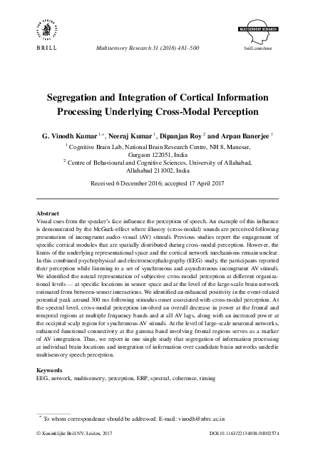(PDF) Segregation and Integration of Cortical Information Processing ...