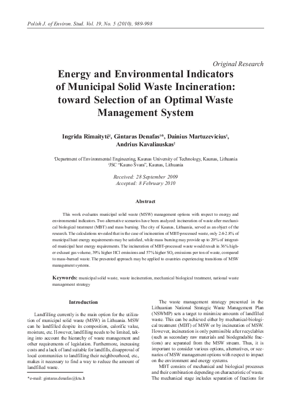 (PDF) Energy and environmental indicators of municipal solid waste ...