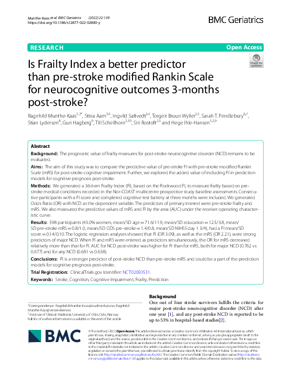 (PDF) Is Frailty Index a better predictor than pre-stroke modified ...