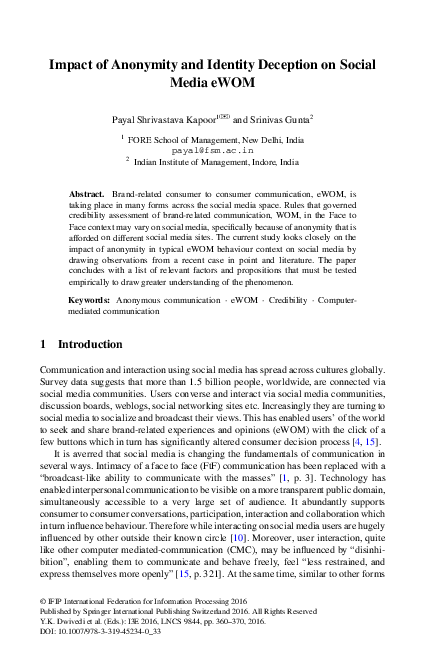 (PDF) Impact of Anonymity and Identity Deception on Social Media eWOM