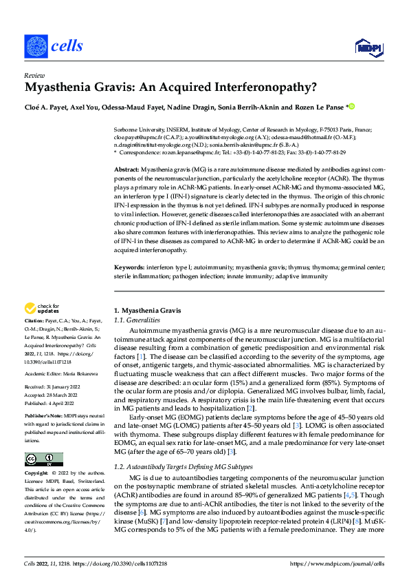 (PDF) Myasthenia Gravis: An Acquired Interferonopathy? | Rozen Le Panse ...