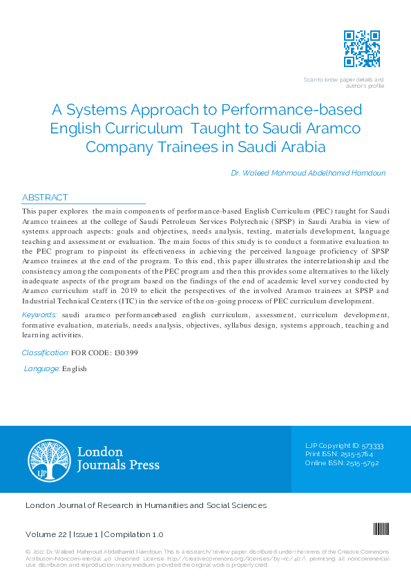 (PDF) A Systems Approach to Performance-based English Curriculum Taught ...