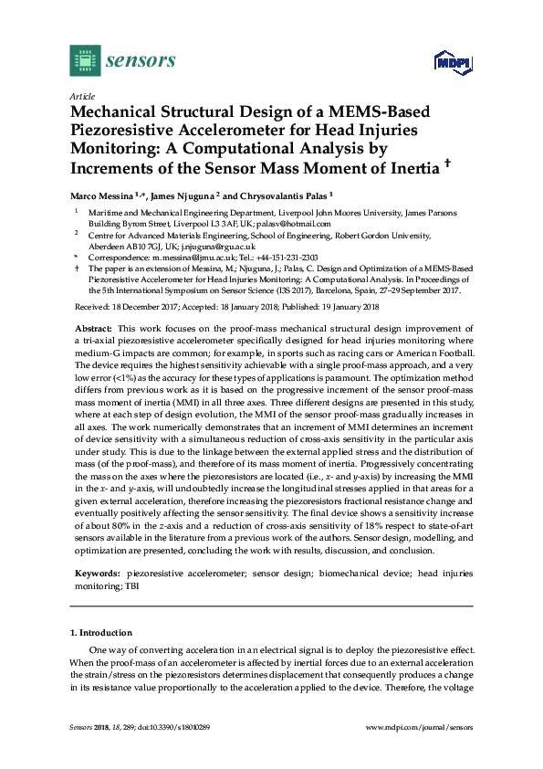 (PDF) Mechanical Structural Design of a MEMS-Based Piezoresistive Accelerometer for Head ...