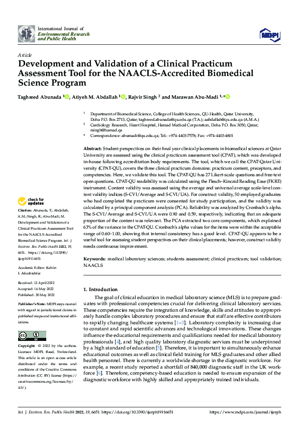 (PDF) Development and Validation of a Clinical Practicum Assessment Tool for the NAACLS ...