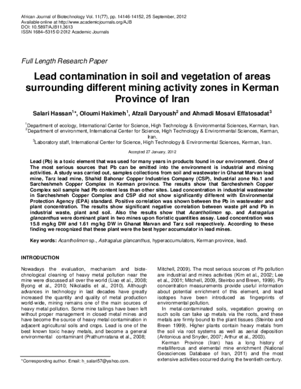 (PDF) Lead contamination in soil and vegetation of areas surrounding ...