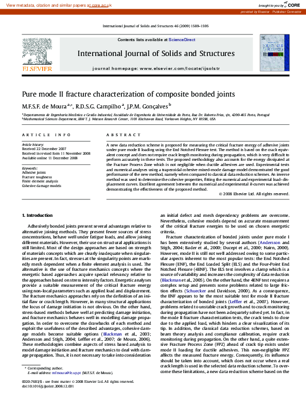 Pdf Pure Mode Ii Fracture Characterization Of Composite Bonded Joints
