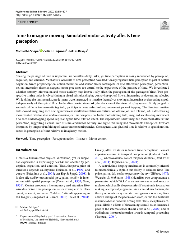 (PDF) Time to imagine moving: Simulated motor activity affects time ...