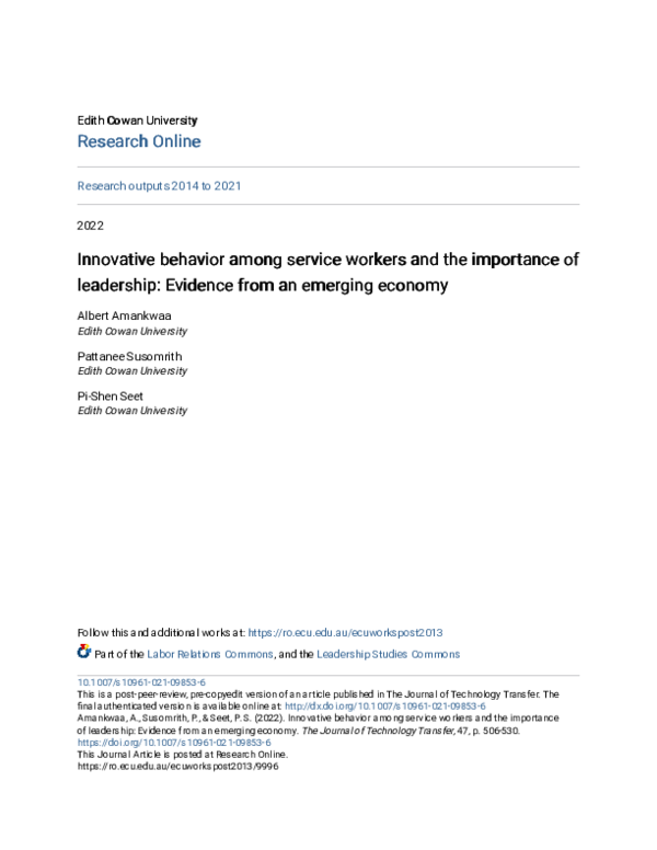 (PDF) Innovative behavior among service workers and the importance of ...