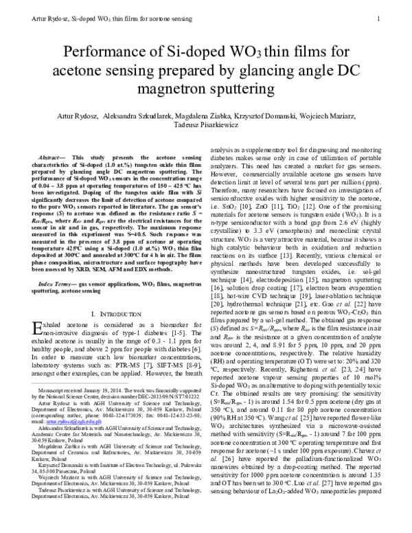 (PDF) Performance of Si-Doped WO3Thin Films for Acetone Sensing ...
