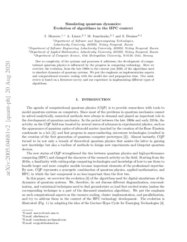 (PDF) Simulating quantum dynamics: Evolution of algorithms in the HPC context