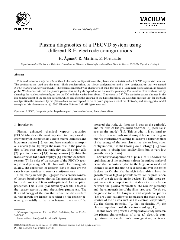(PDF) Plasma diagnostics of a PECVD system using different R.F ...