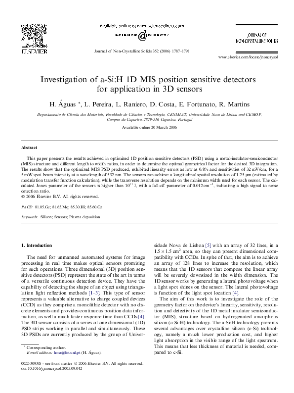 (PDF) Investigation of a-Si:H 1D MIS position sensitive detectors for application in 3D sensors