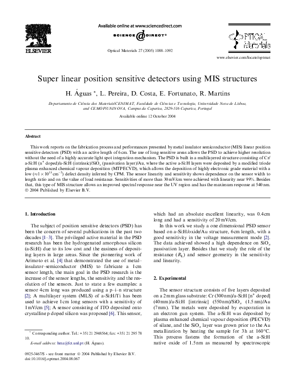 (PDF) Super linear position sensitive detectors using MIS structures