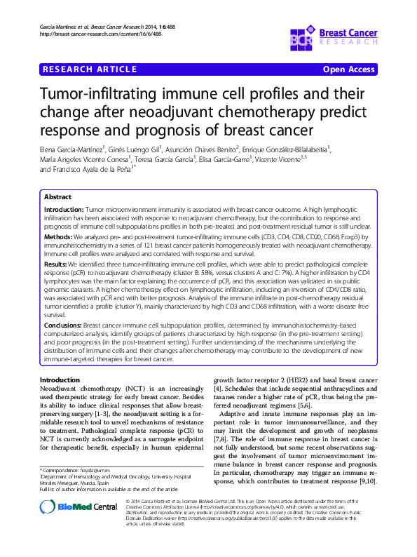 (PDF) Tumor-infiltrating immune cell profiles and their change after neoadjuvant chemotherapy ...