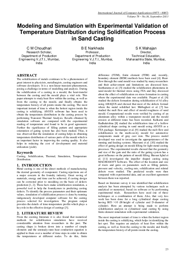 Pdf Modeling And Simulation With Experimental Validation Of Temperature Distribution During