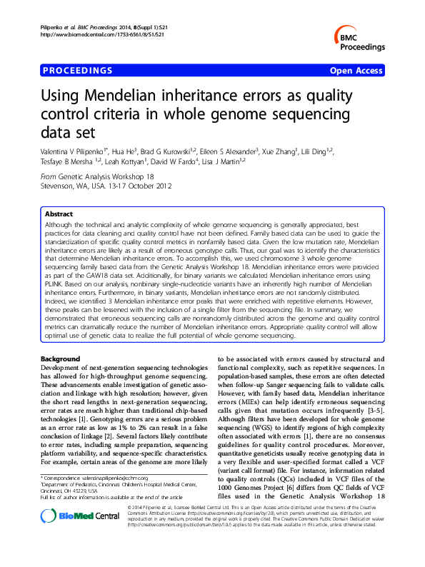 (PDF) Using Mendelian inheritance errors as quality control criteria in whole genome sequencing ...
