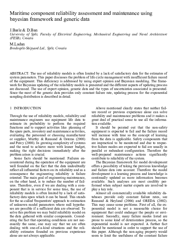 (PDF) Maritime component reliability assessment and maintenance using bayesian framework and ...