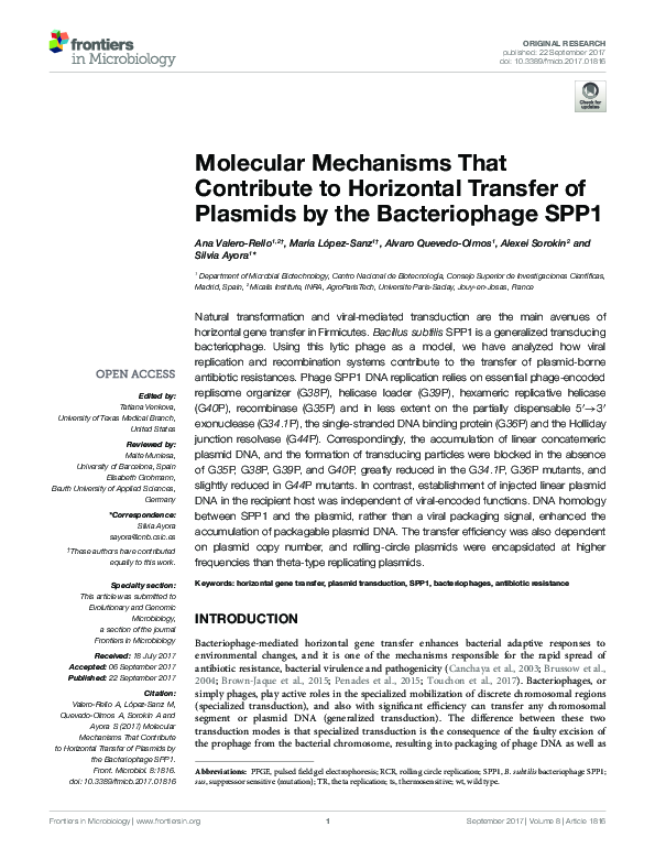 (PDF) Molecular Mechanisms That Contribute to Horizontal Transfer of ...