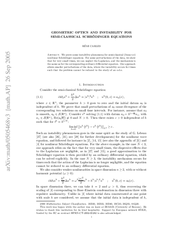 (PDF) Geometric Optics and Instability for Semi-Classical Schrödinger ...