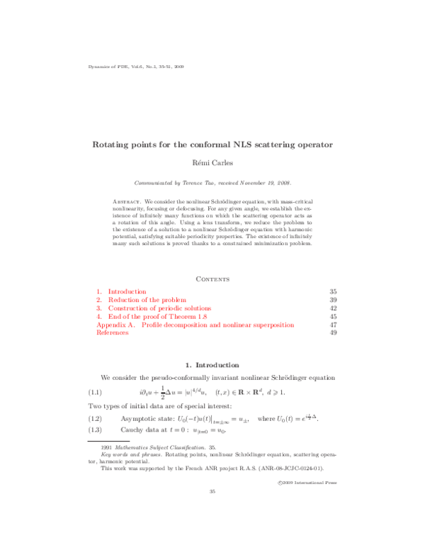 (PDF) Rotating points for the conformal NLS scattering operator | Rémi ...