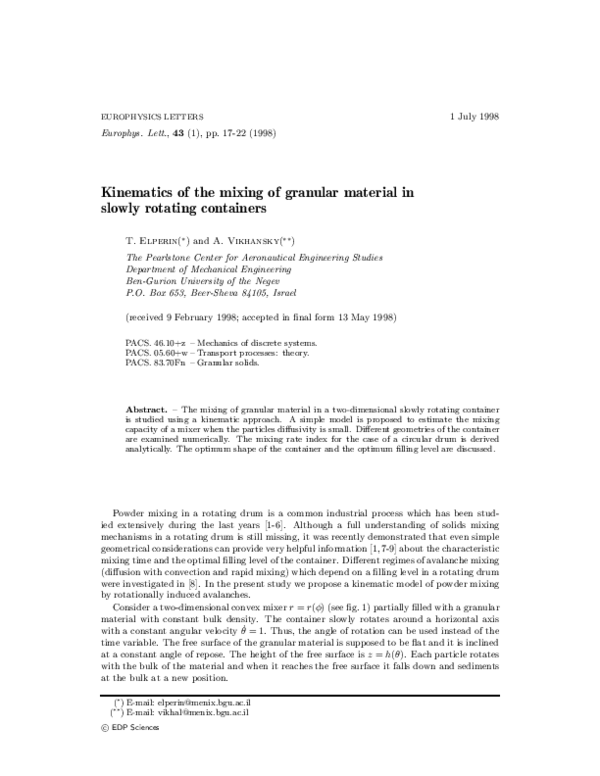 (PDF) Kinematics of the mixing of granular material in slowly rotating containers