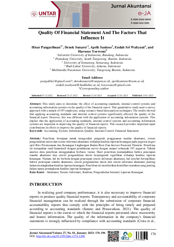 (PDF) Quality Of Financial Statement And The Factors That Influence It