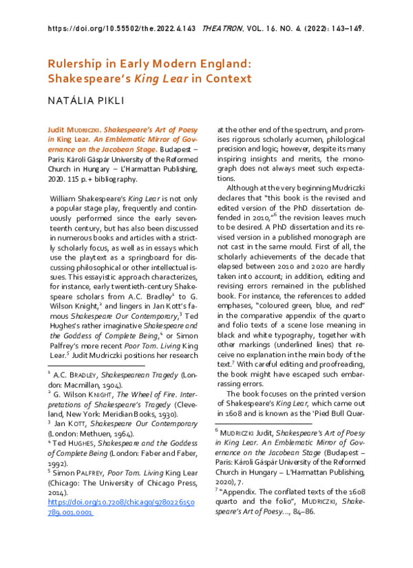 (PDF) Rulership in Early Modern England: Shakespeare's King Lear in ...