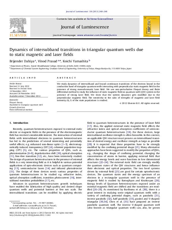 (PDF) Dynamics of intersubband transitions in triangular quantum wells ...