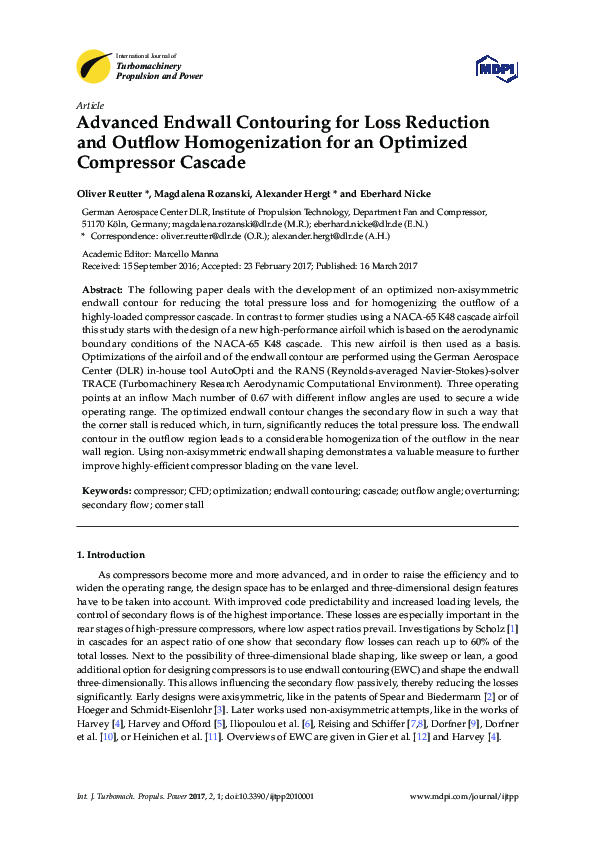 (PDF) Advanced Endwall Contouring for Loss Reduction and Outflow ...