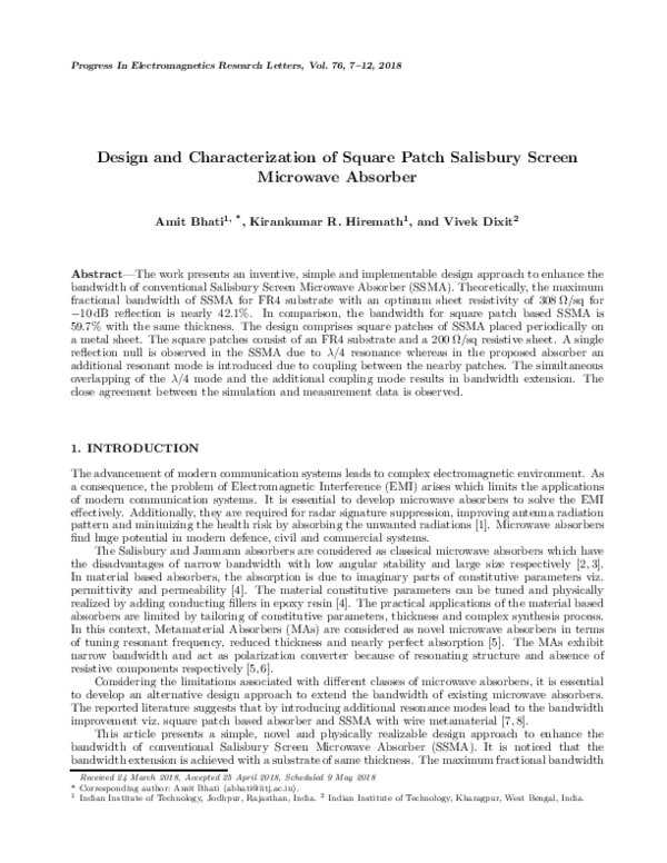 (PDF) Design and Characterization of Square Patch Salisbury Screen ...