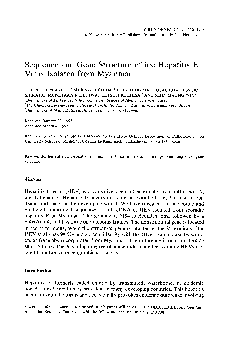 (PDF) Hepatitis E Virus Genome from Myanmar