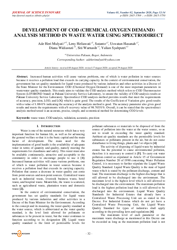 (PDF) Development of Cod (Chemical Oxygen Demand) Analysis Method in ...