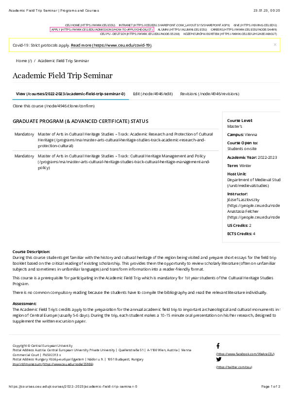(PDF) CEU AY2022-23 Winter: CHSP5075 Academic Field Trip Seminar