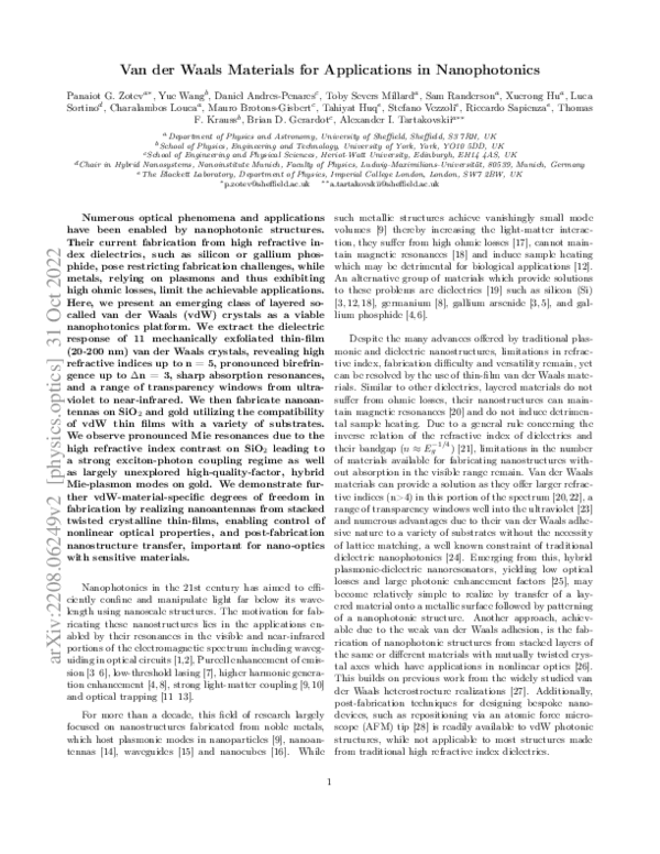 (PDF) Van der Waals Materials for Applications in Nanophotonics