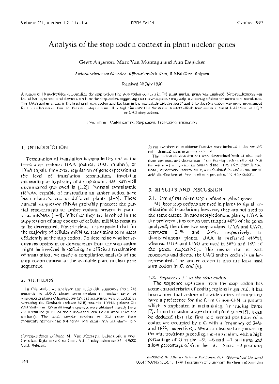 (PDF) Analysis of the stop codon context in plant nuclear genes