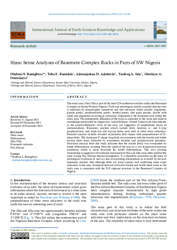 (PDF) Shear Sense Analyses of Basement Complex Rocks in Parts of SW Nigeria