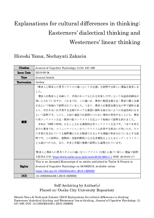 (PDF) Explanations for cultural differences in thinking: Easterners ...