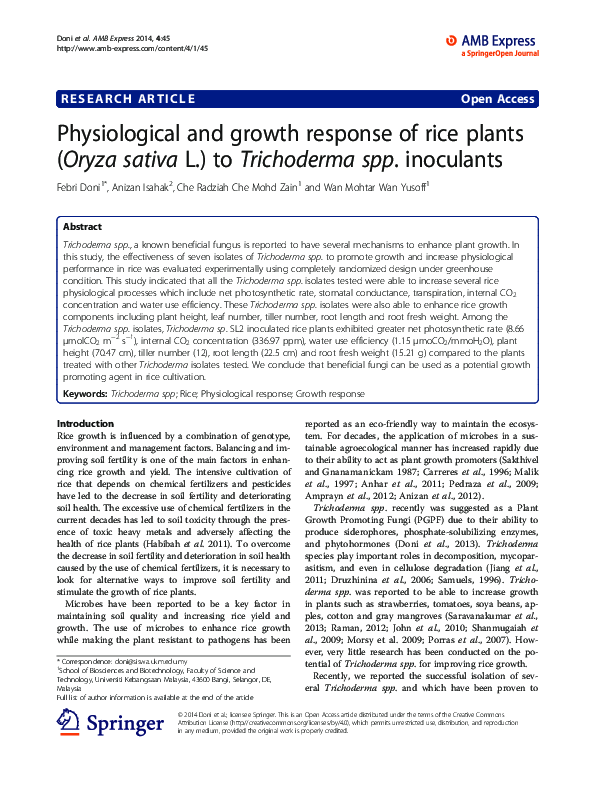(PDF) Physiological and growth response of rice plants (Oryza sativa L ...