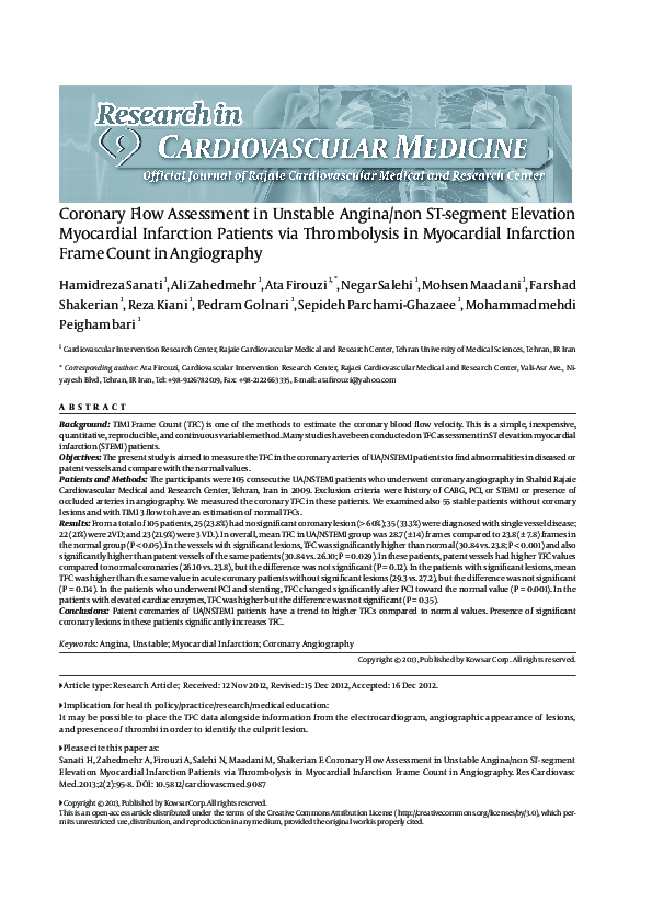 (PDF) Coronary flow assessment in unstable angina/non st-segment elevation myocardial infarction ...