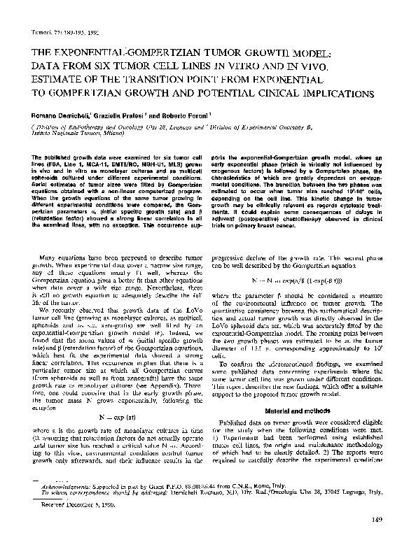 (PDF) Transition from Exponential to Gompertzian Growth