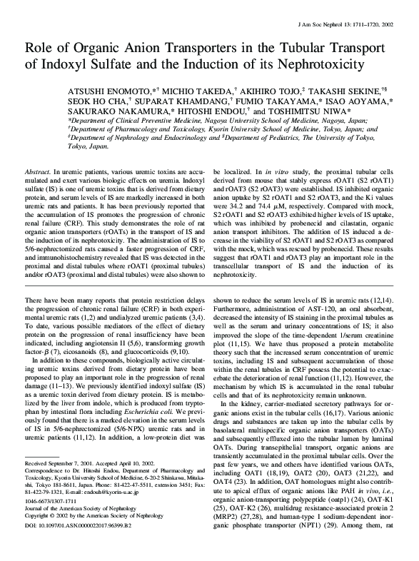 (PDF) Role of Organic Anion Transporters in the Tubular Transport of ...